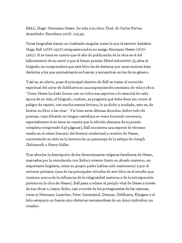 Hugo Ball | PDF | Hermann Hesse | Autor