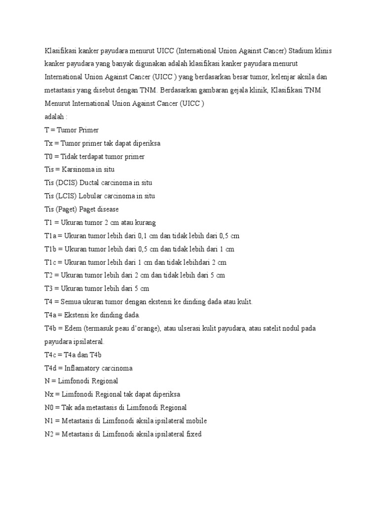 Klasifikasi Kanker Payudara Menurut UICC | PDF