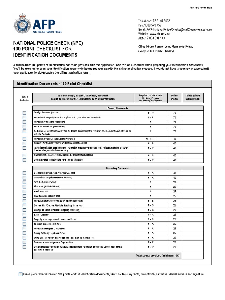 100 Point Checklist | PDF | Identity Document | Government And Personhood