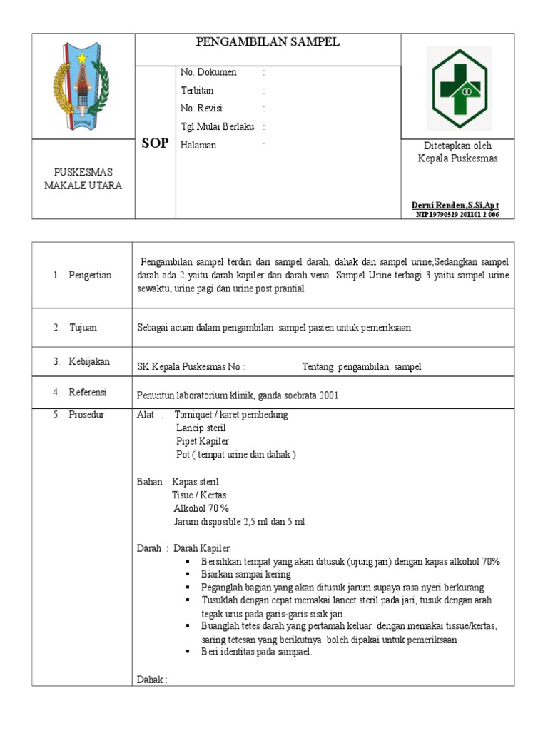 Ep. 8.1.2.1 Sop Pengambilan Sampel | PDF