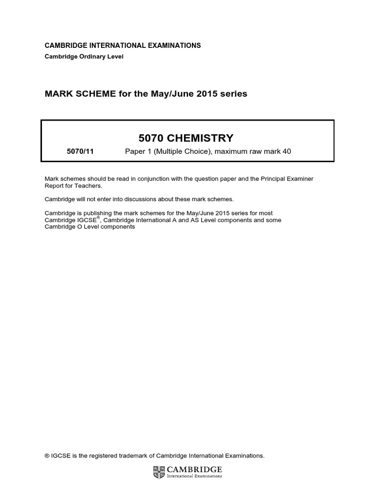 Cambridge O Level Chemistry Mark Scheme | PDF