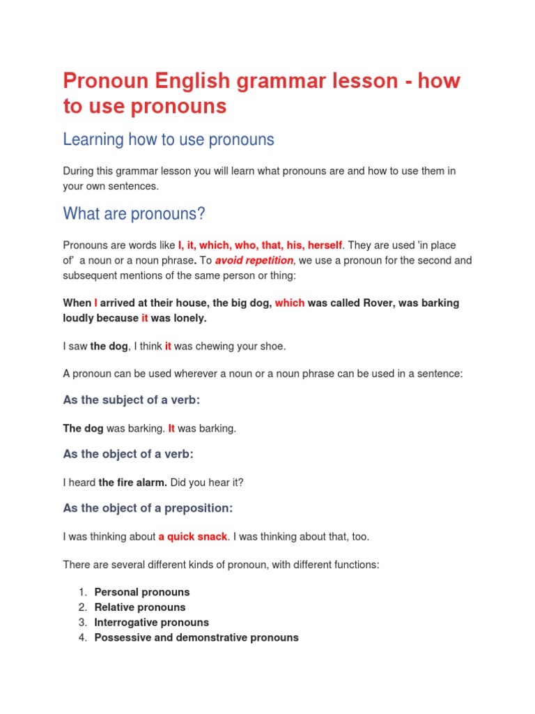 Pronoun English Grammar Lesson | PDF | Pronoun | Syntax