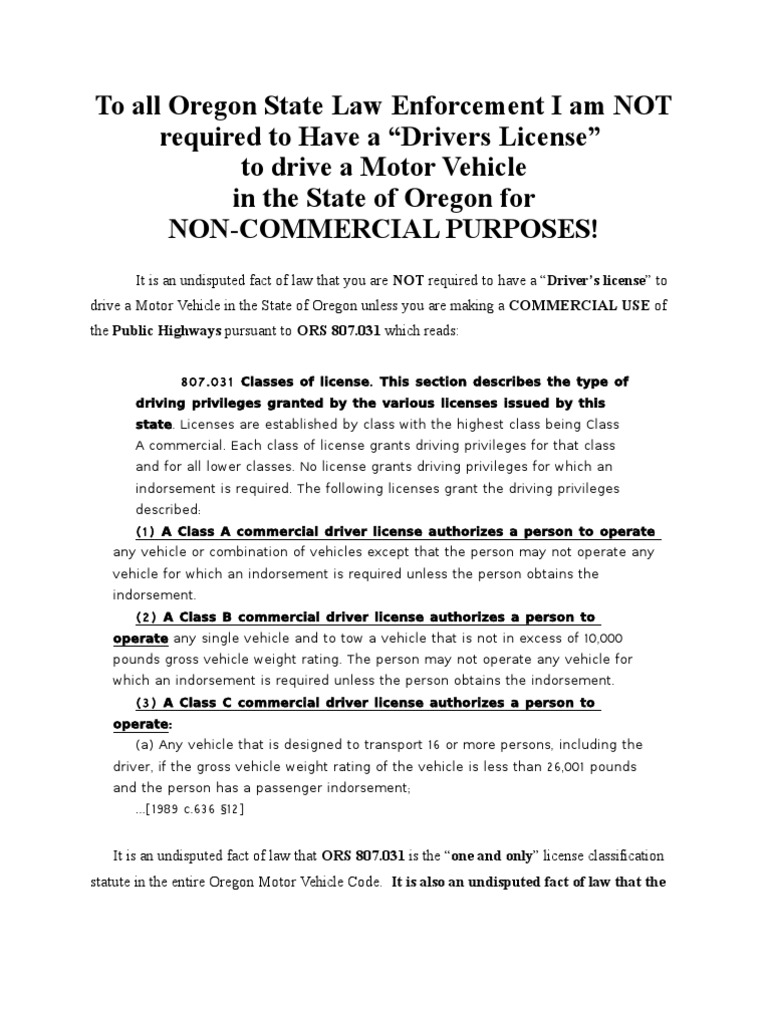 No License Required Oregon | PDF | Driver's License | Public Law
