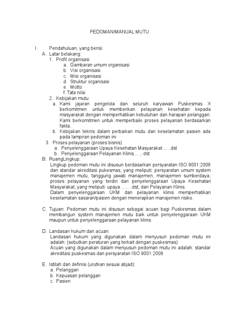 Contoh Template Pedoman Mutu | PDF