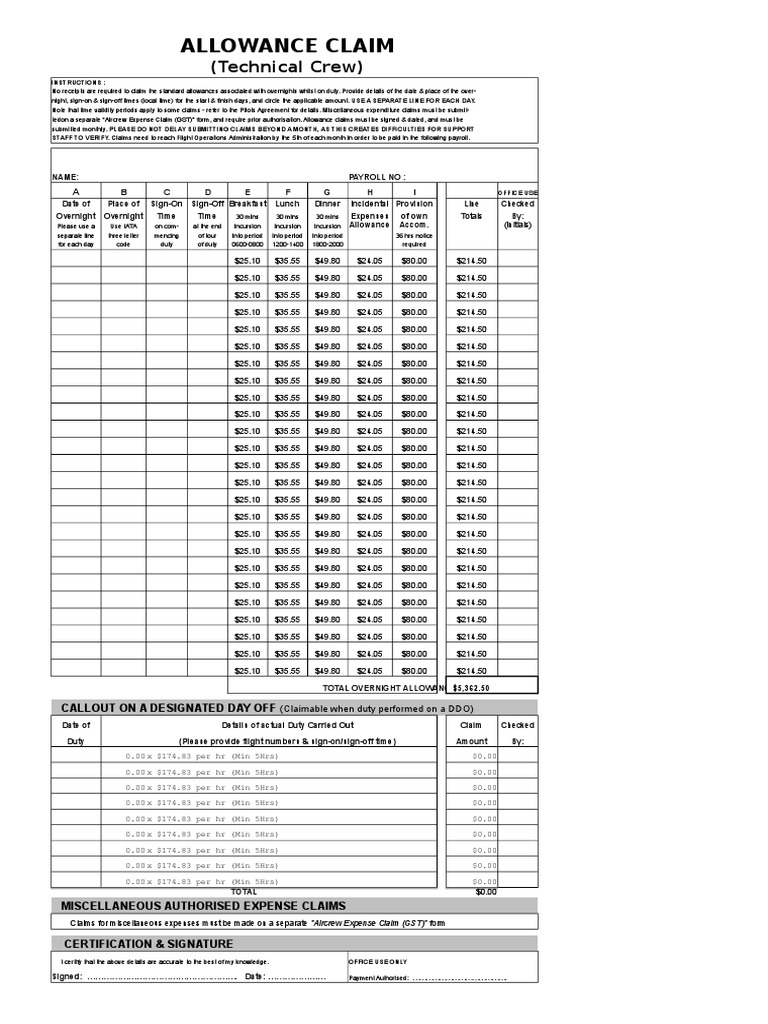 Allowance Claim Form | PDF