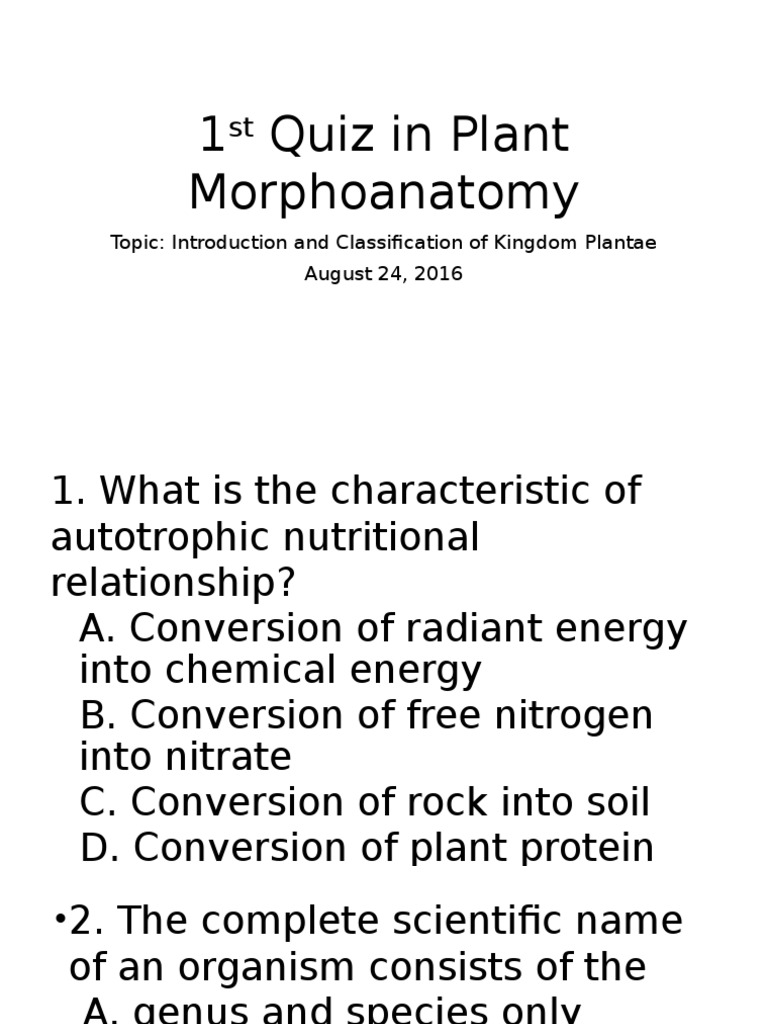 1st Quiz in Plant Morphoanatomy | PDF | Science & Mathematics