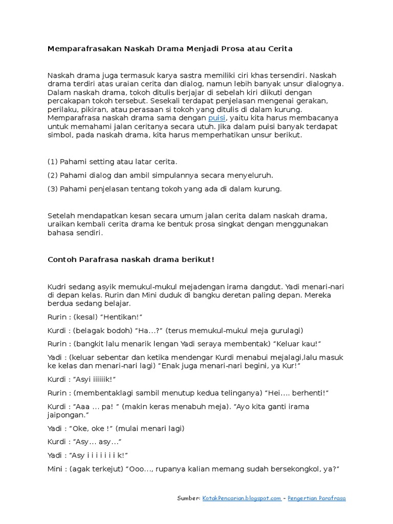 Parafrase Naskah Drama ke Prosa | PDF
