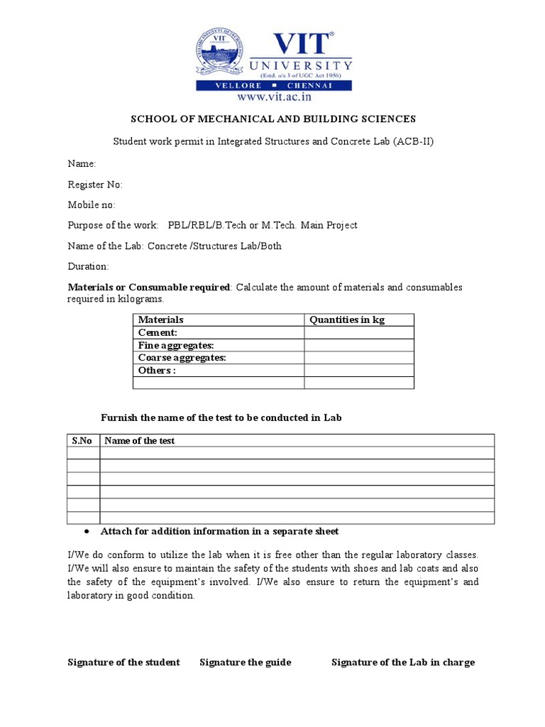 Lab Work Permit Request Form | PDF