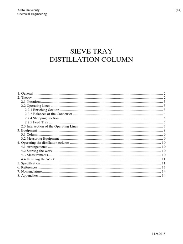 Sieve Tray Column | PDF | Distillation | Analytical Chemistry
