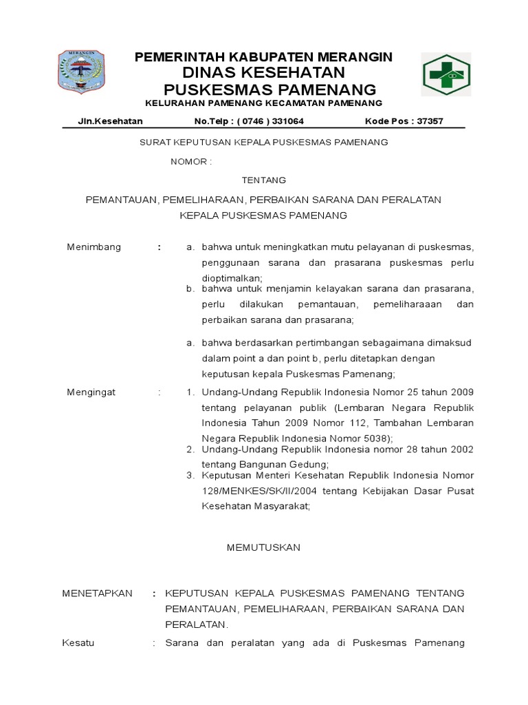 SK Pemantauan Pemeliharaan Perbaikan Sarana Dan Peralatan | PDF ...