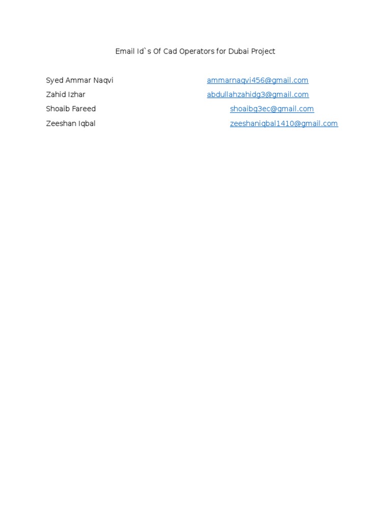 Email Id's of Cad Operators For Dubai Project | PDF