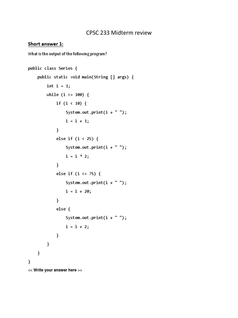 CPSC 233 Midterm Review: Short Answer 1 | PDF | Programming Paradigms | Computer Engineering