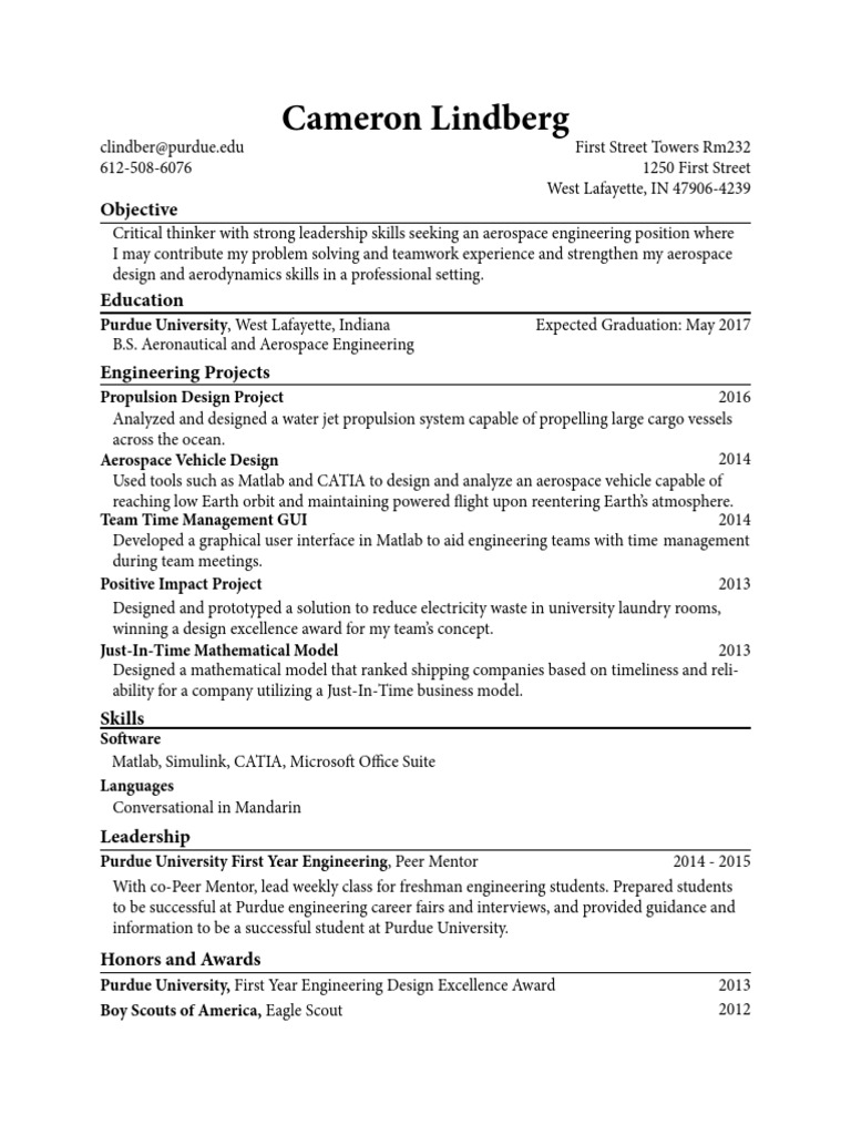 Lindberg - ENGL 421 - Assignment 1 Resume | PDF