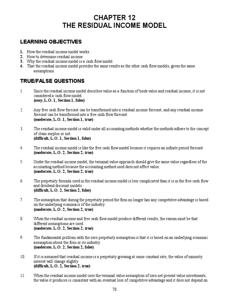SD12-The Residual Income Model | PDF | Free Cash Flow | Valuation (Finance)