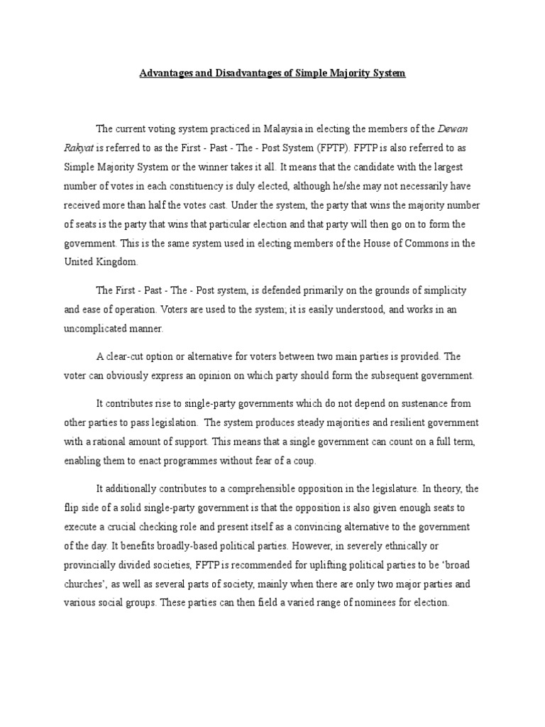 Advantages and Disadvantages of Simple Majority System | PDF | Voting ...