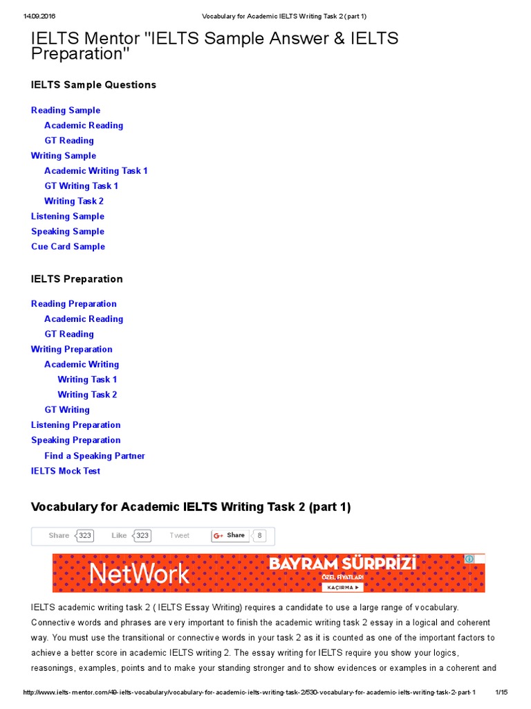 Vocabulary For Academic IELTS Writing Task 2 (Part 1) | PDF ...