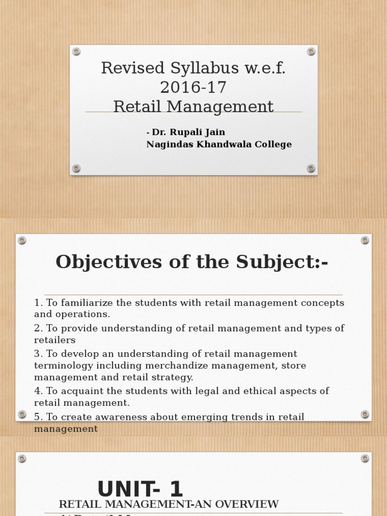Retail Management Syllabus 2016-17 | PDF | Pricing | Retail