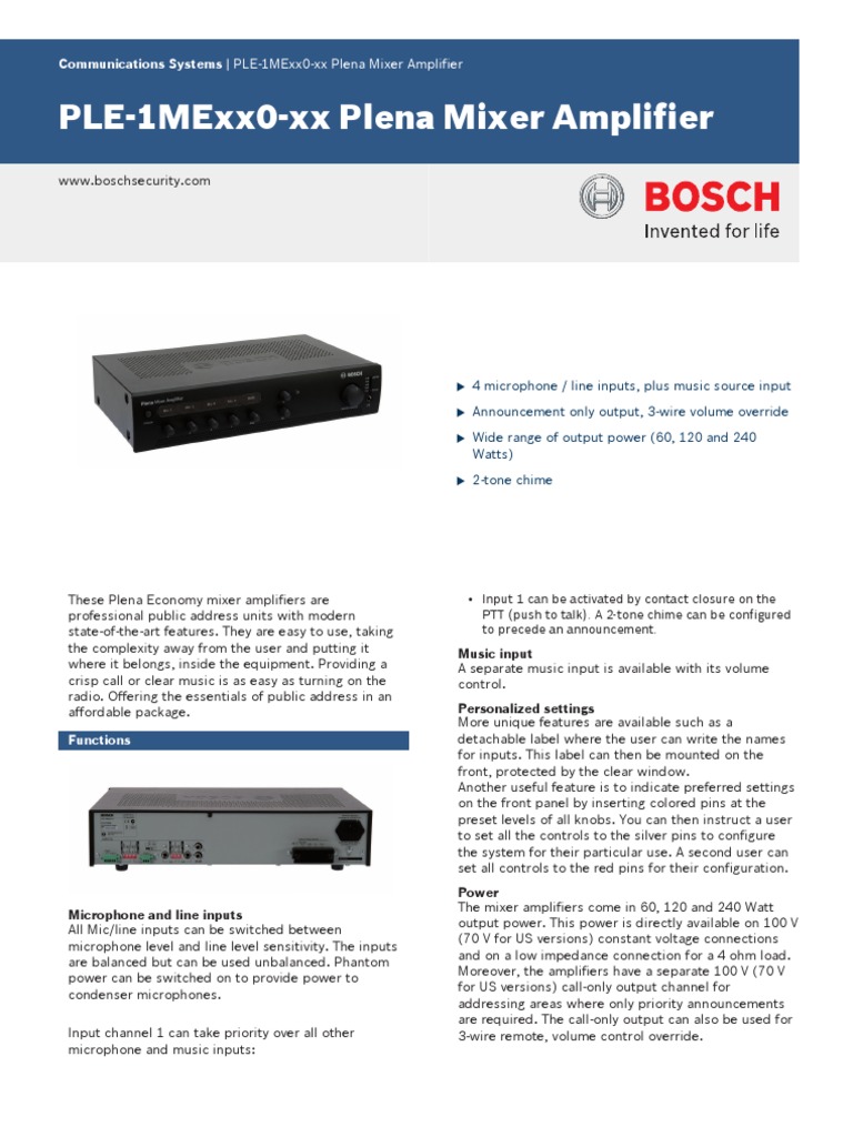 PLE-1ME Mixer Amplifier Datasheet | PDF | Microphone | Headphones