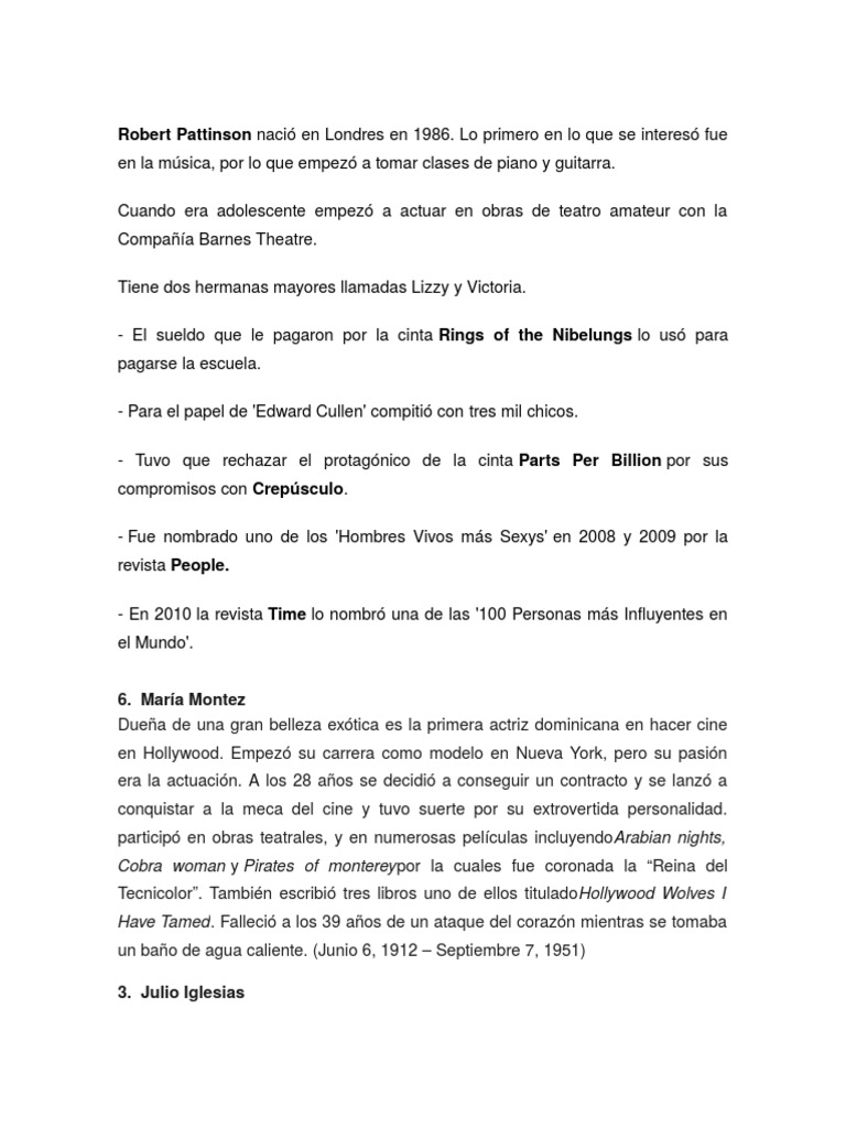 biografías cortas de famosos | PDF | Entretenimiento (general) | Ocio