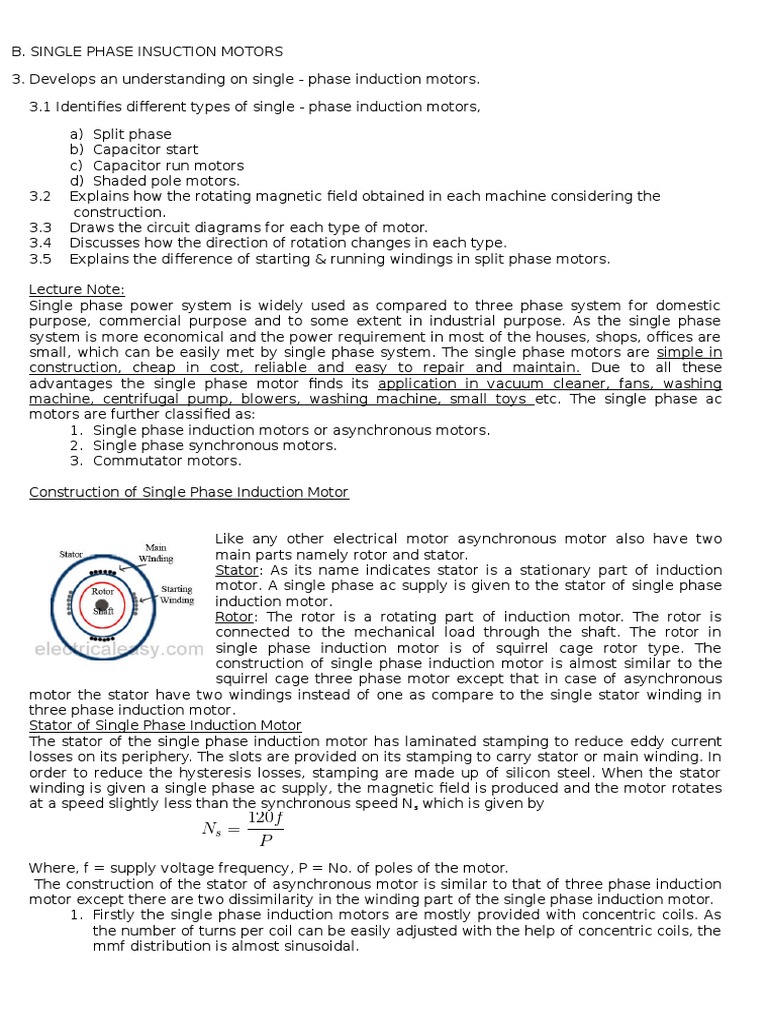 Single Phase Induction Motors | PDF | Electromagnetic Induction ...