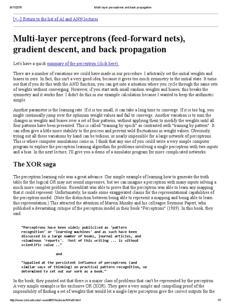 Multi-Layer Perceptrons and Back Propagation | PDF | Systems Theory | Algorithms