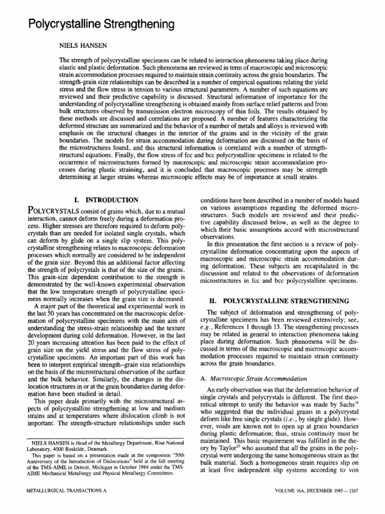 Polycrystalline Strengthening Mechanisms | PDF | Crystallite | Dislocation