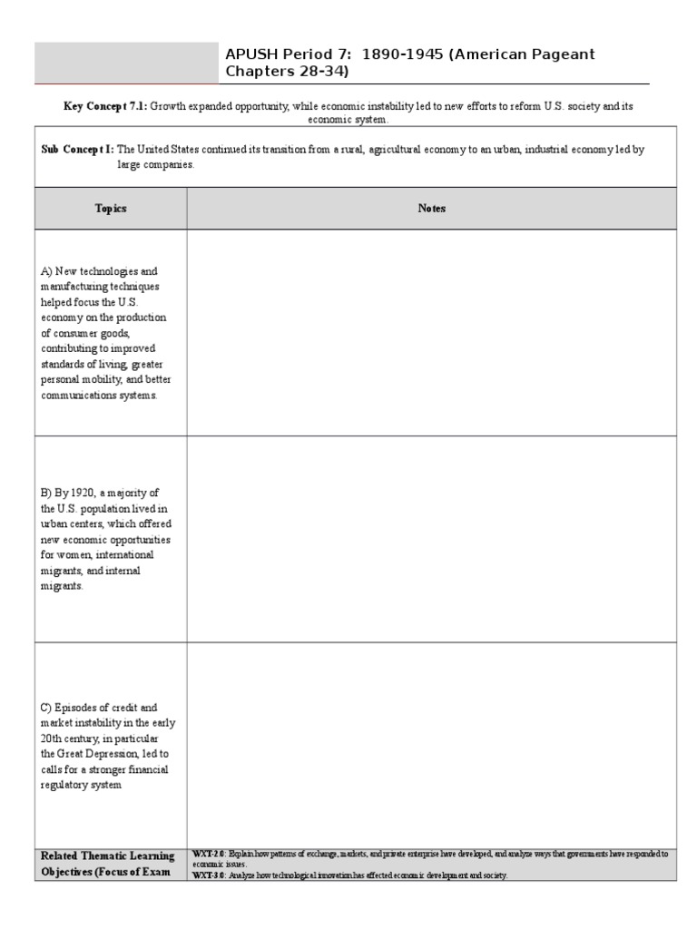Note Taking Guide - Period 7 APUSH | PDF | Progressivism In The United ...