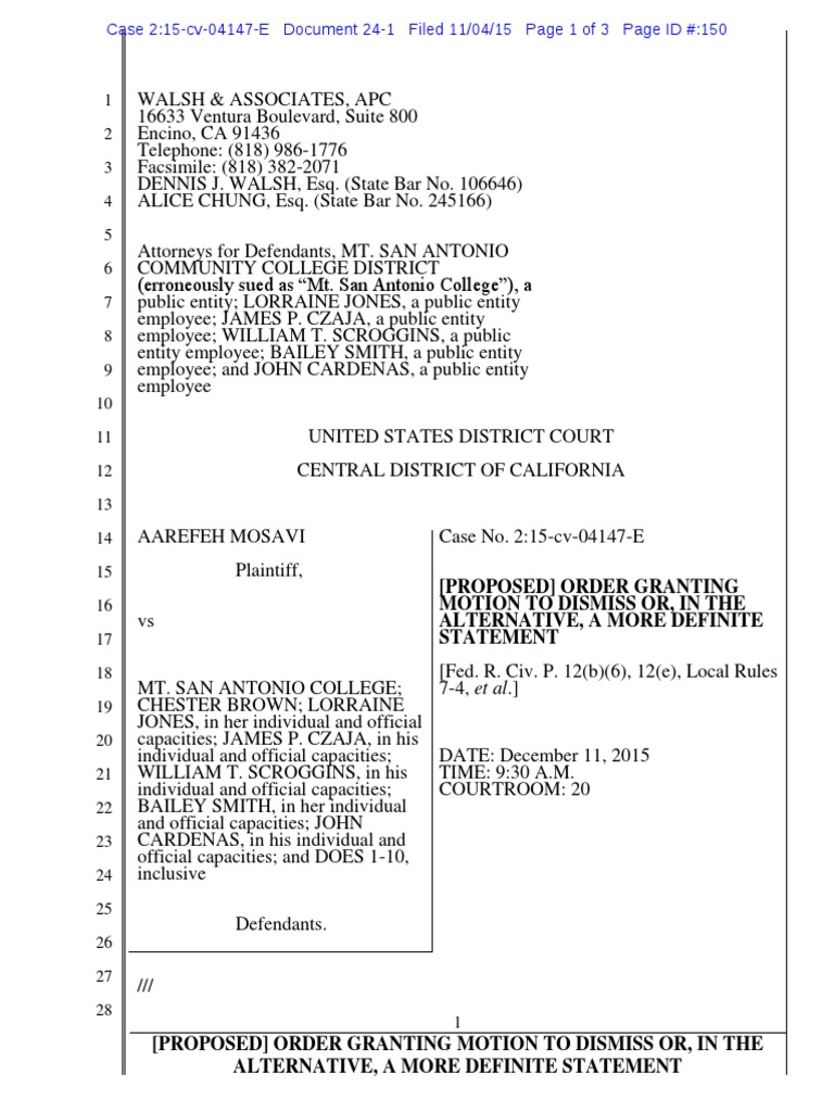 (Proposed) Order Granting Motion To Dismiss Or, in The Alternative, A More Definite Statement ...