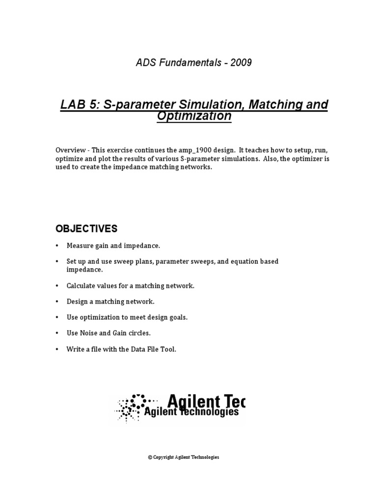 LAB 5: S-Parameter Simulation, Matching and Optimization: ADS Fundamentals - 2009 | PDF ...