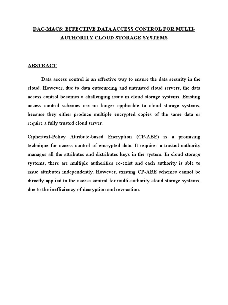 Dac-Macs: Effective Data Access Control For Multi-Authority Cloud Storage Systems | PDF