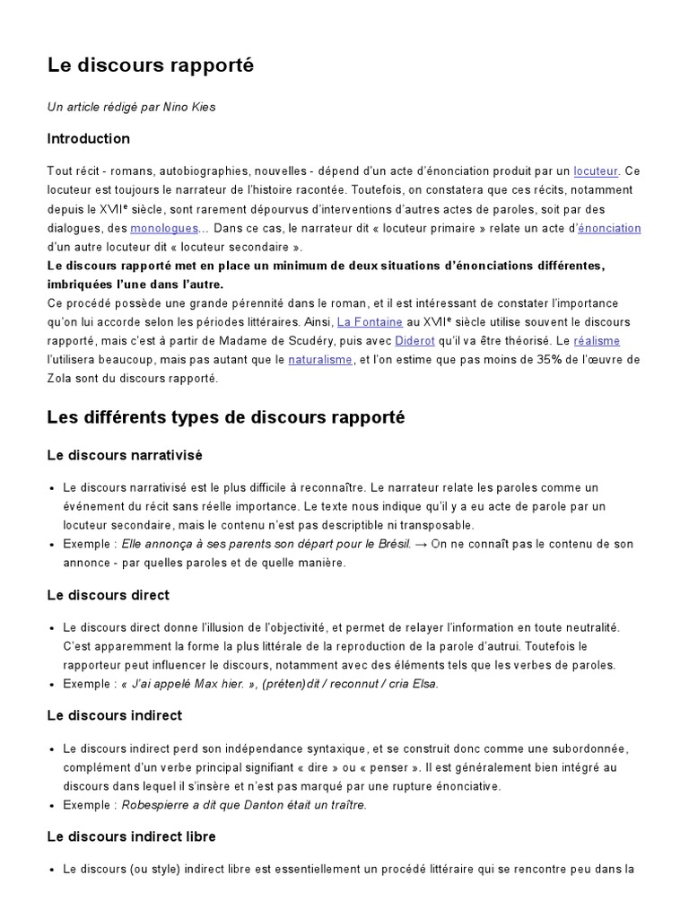 Le discours rapporté.pdf | Narration | Verbe
