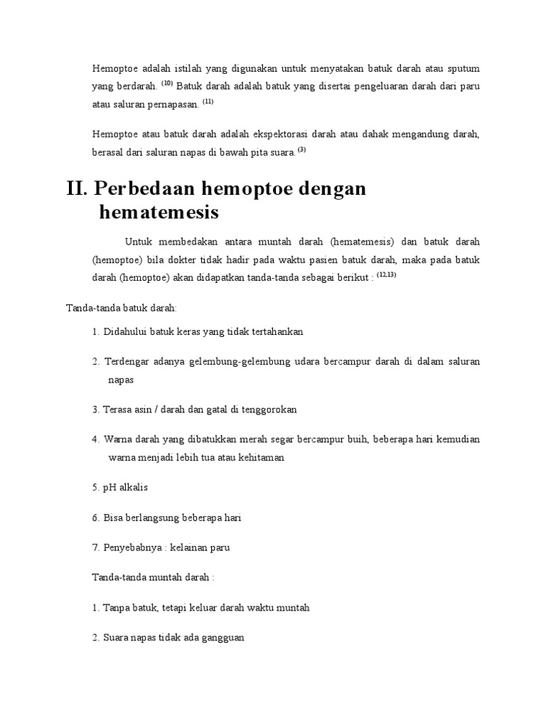 Hemoptoe: Definisi dan Penyebab Batuk Darah | PDF