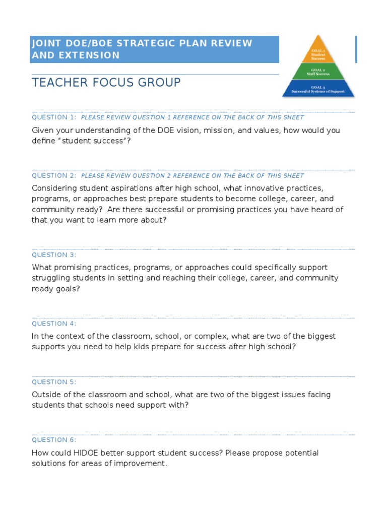 Focus Group - Educator Handout | PDF | Secondary School | College