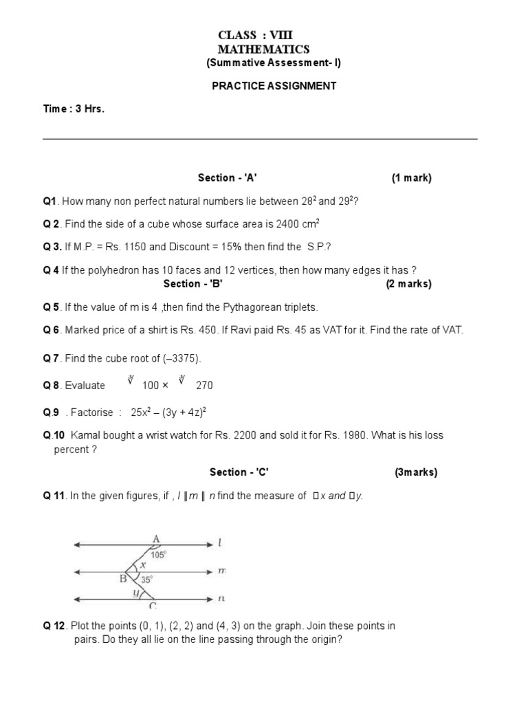 CLASS VIII Revision of Whole Syllabus | PDF | Space | Geometry
