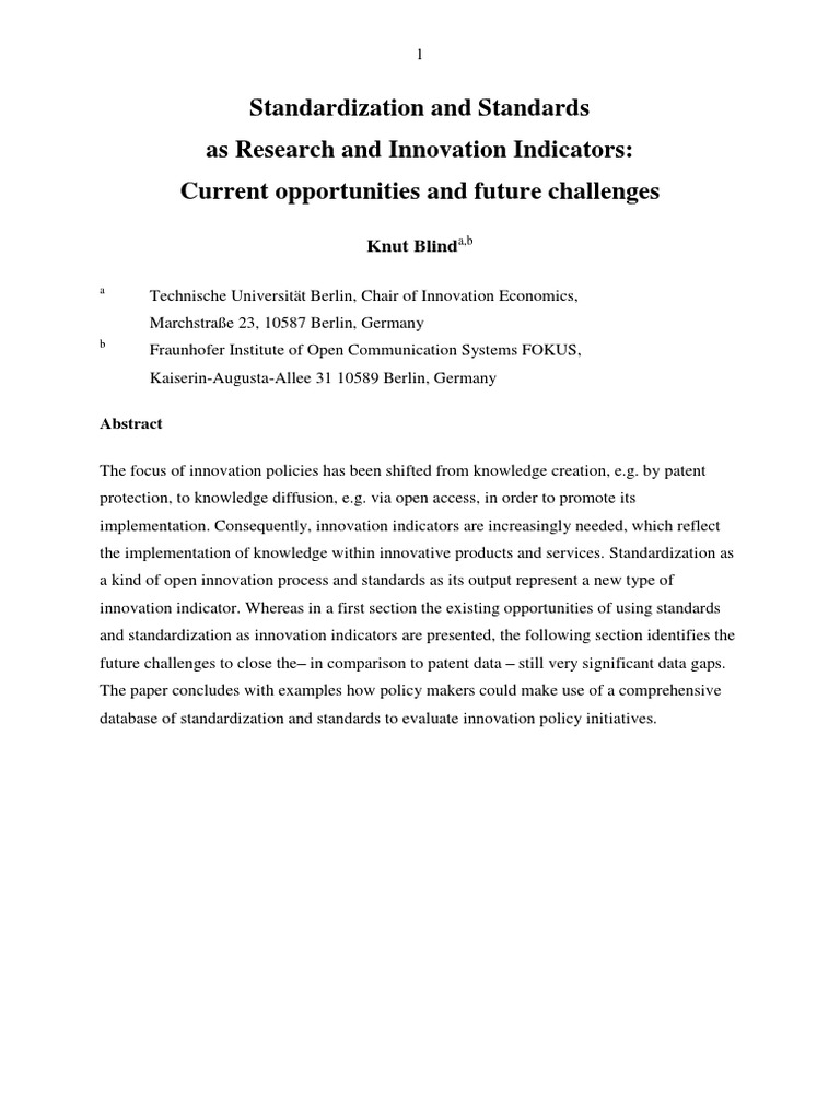 Standards as Innovation Indicators | PDF | Standardization | Innovation