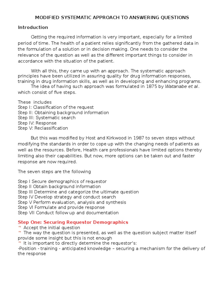 Modified Systematic Approach To Answering Questions | PDF | Evaluation ... Modified Systematic Approach To Answering Questions | PDF | Evaluation ...