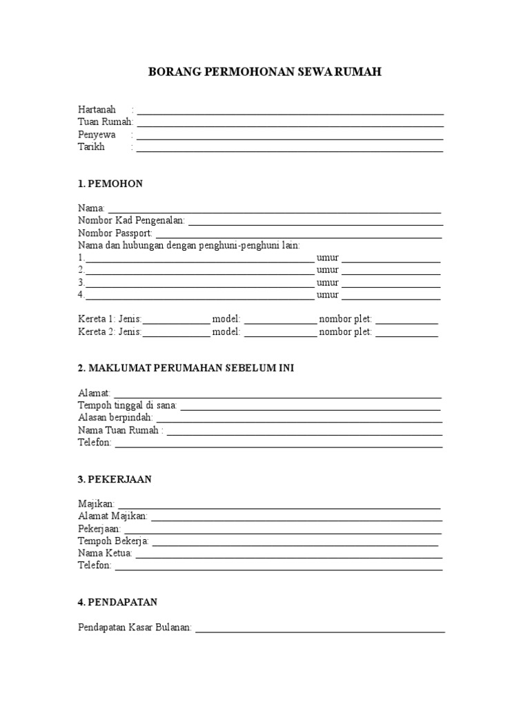 Borang Permohonan Sewa Rumah | PDF