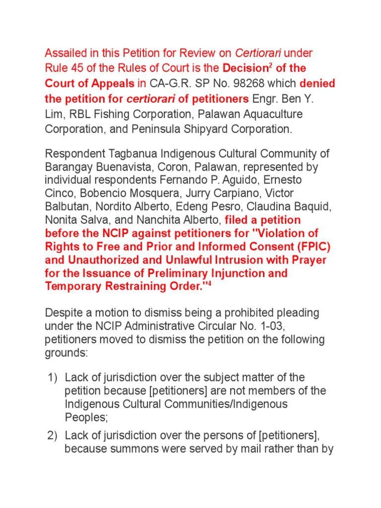 Assailed in This Petition For Review On Certiorari Under Rule 45 of The ...