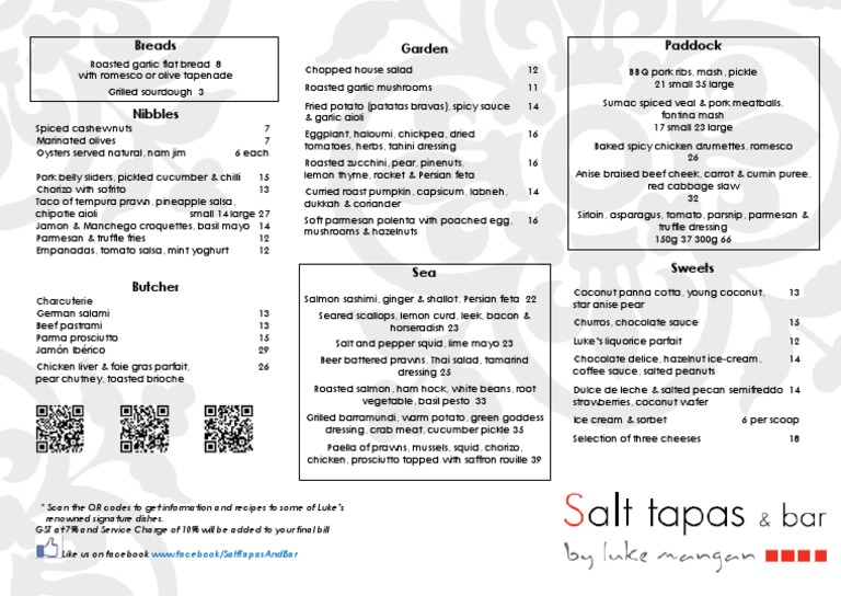 Salt Tapas A La Carte Menu | PDF