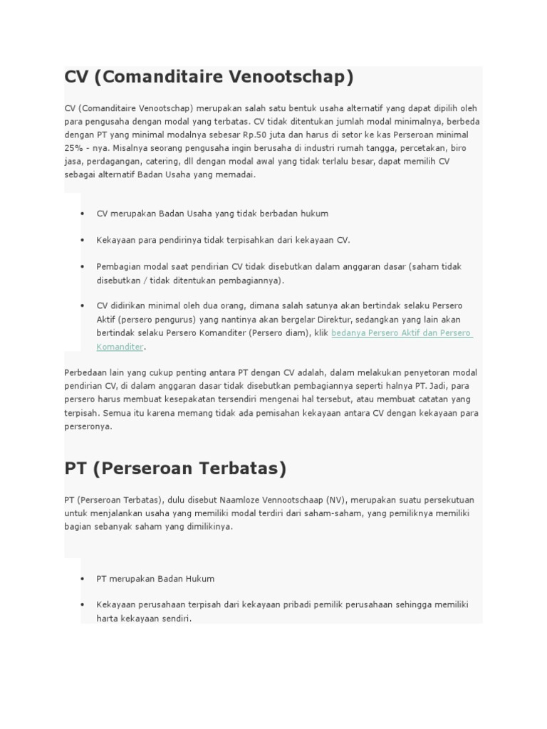 Beda CV Dan PT | PDF