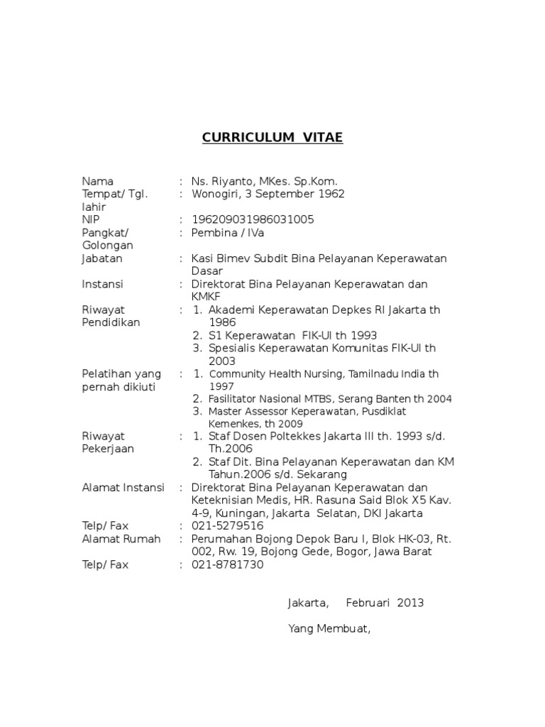 Curriculum Vitae Riyanto 2012 | PDF