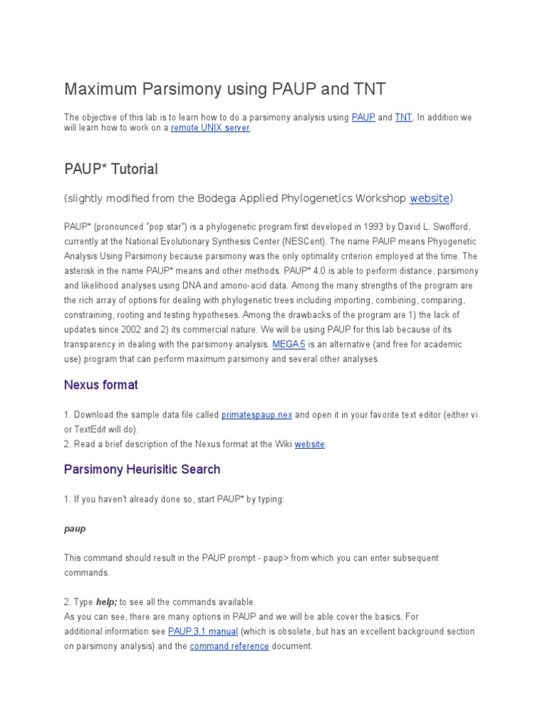 Maximum Parsimony Using PAUP and TNT | PDF | Phylogenetic Tree | Booting