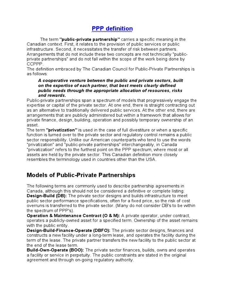 PPP Canada Definition PDF | PDF | Public–Private Partnership | Public ...