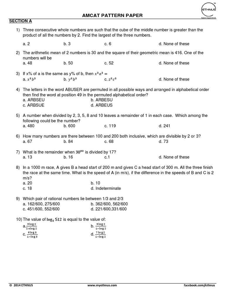 Amcat Pattern Paper Section A Pdf Teaching Mathematics