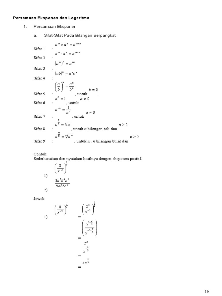 Persamaan Eksponen Dan Logaritmakelas 10 Smu Sem 1 | PDF