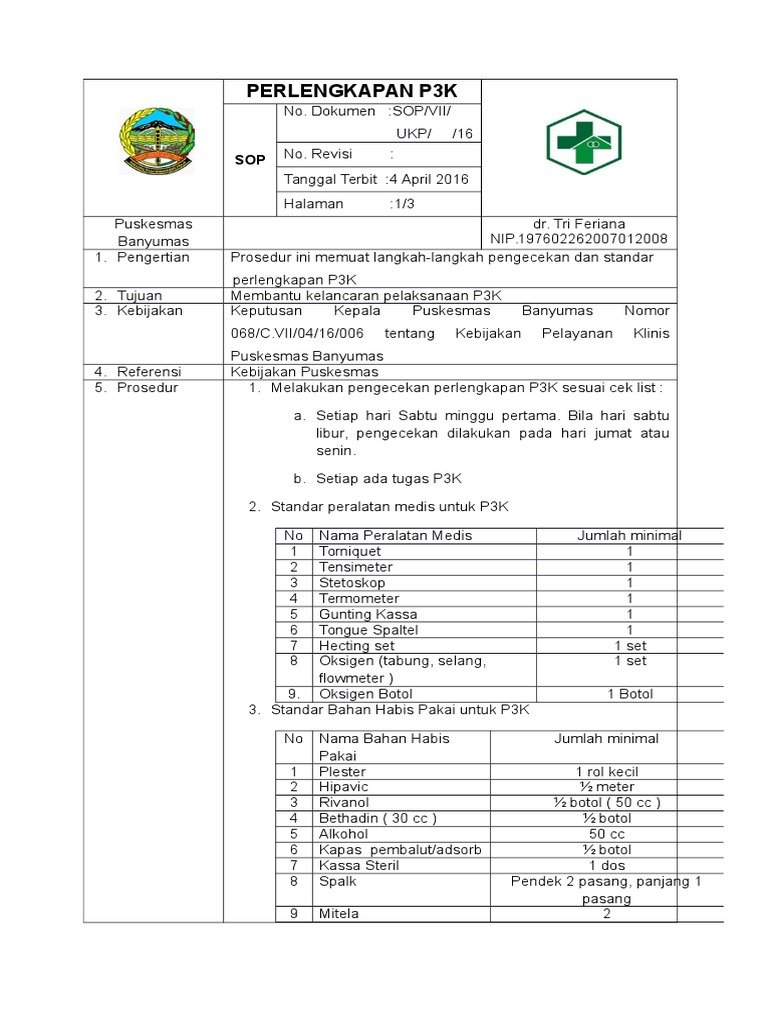 Prosedur Standar Perlengkapan P3K | PDF