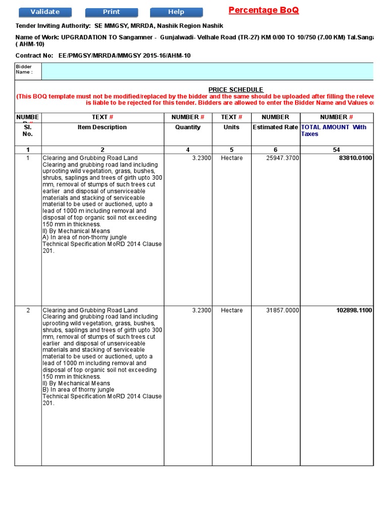BOQ Sample | PDF | Asphalt | Concrete