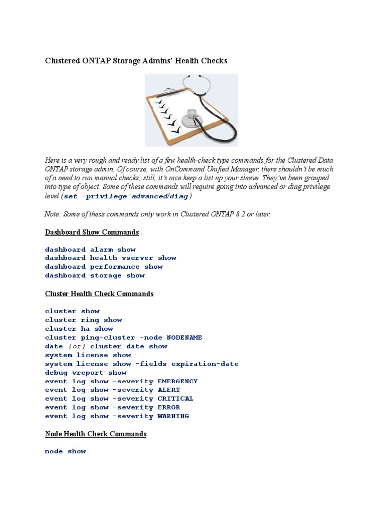 A Comprehensive Guide to Clustered ONTAP Storage Health Checks | PDF | Telecommunications ...