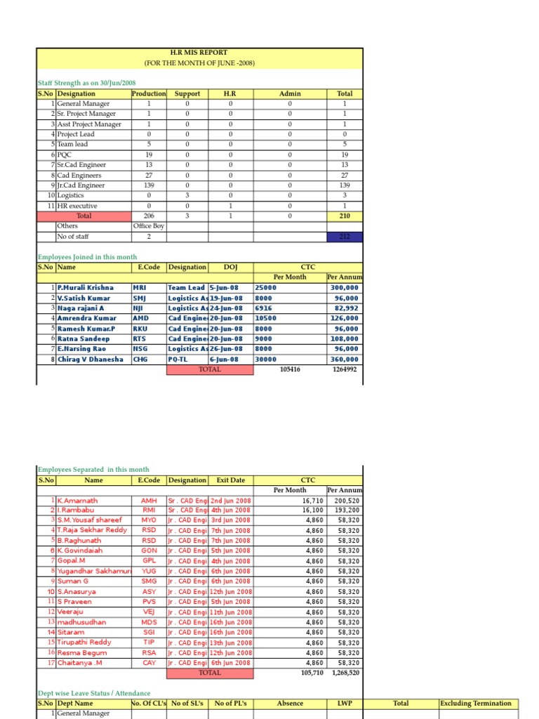 H.R MIS Report - June 2008 | PDF