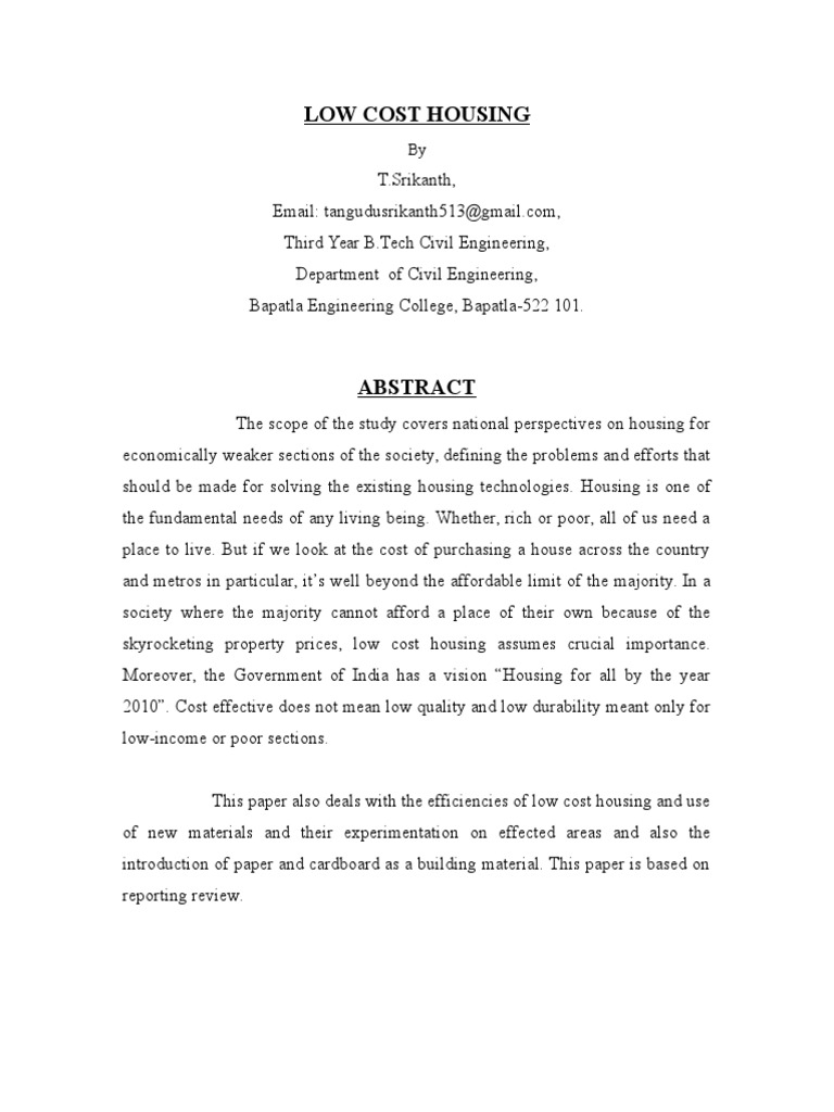 Abstract-Low Cost Housing | PDF | Engineering | Economies